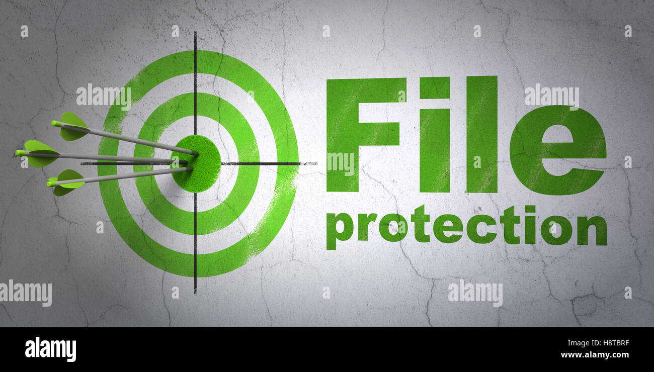 Protection concept: target and File Protection on wall background Stock ...