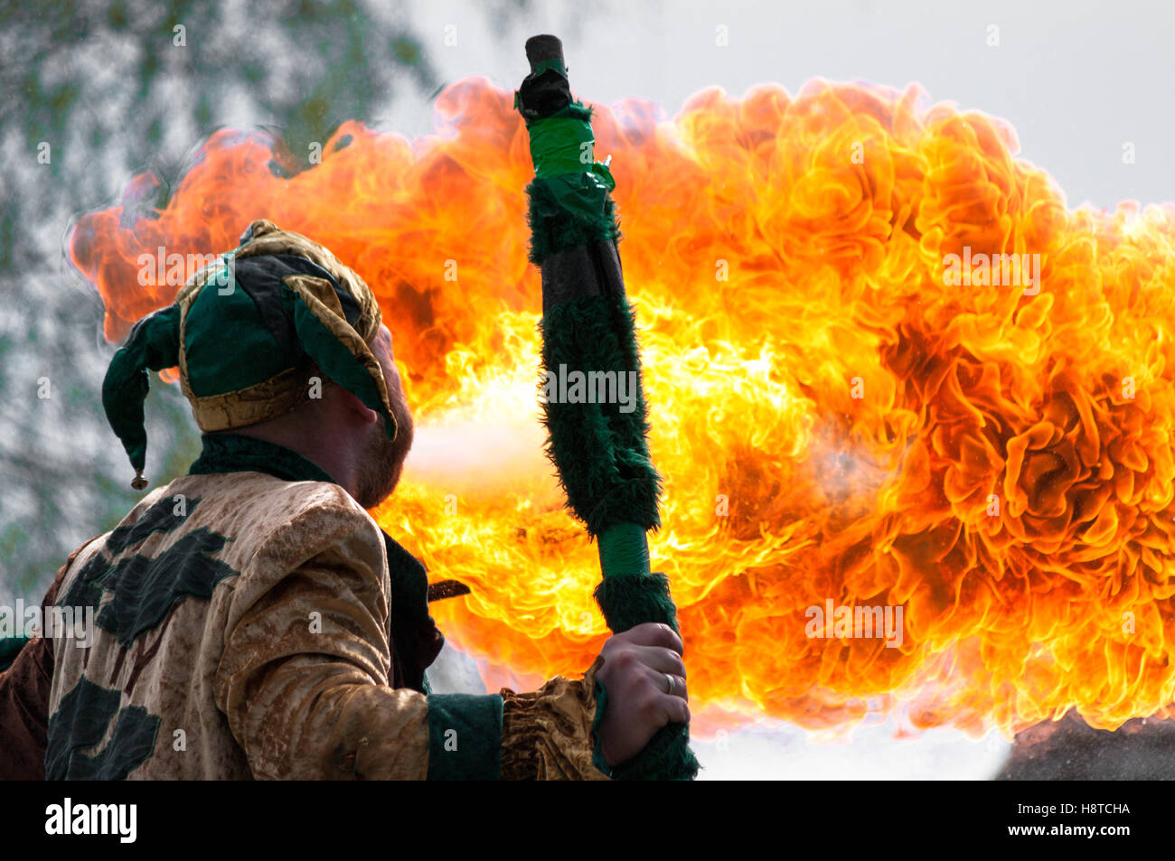 Firebreather at Clun Green Man Festival Stock Photo - Alamy