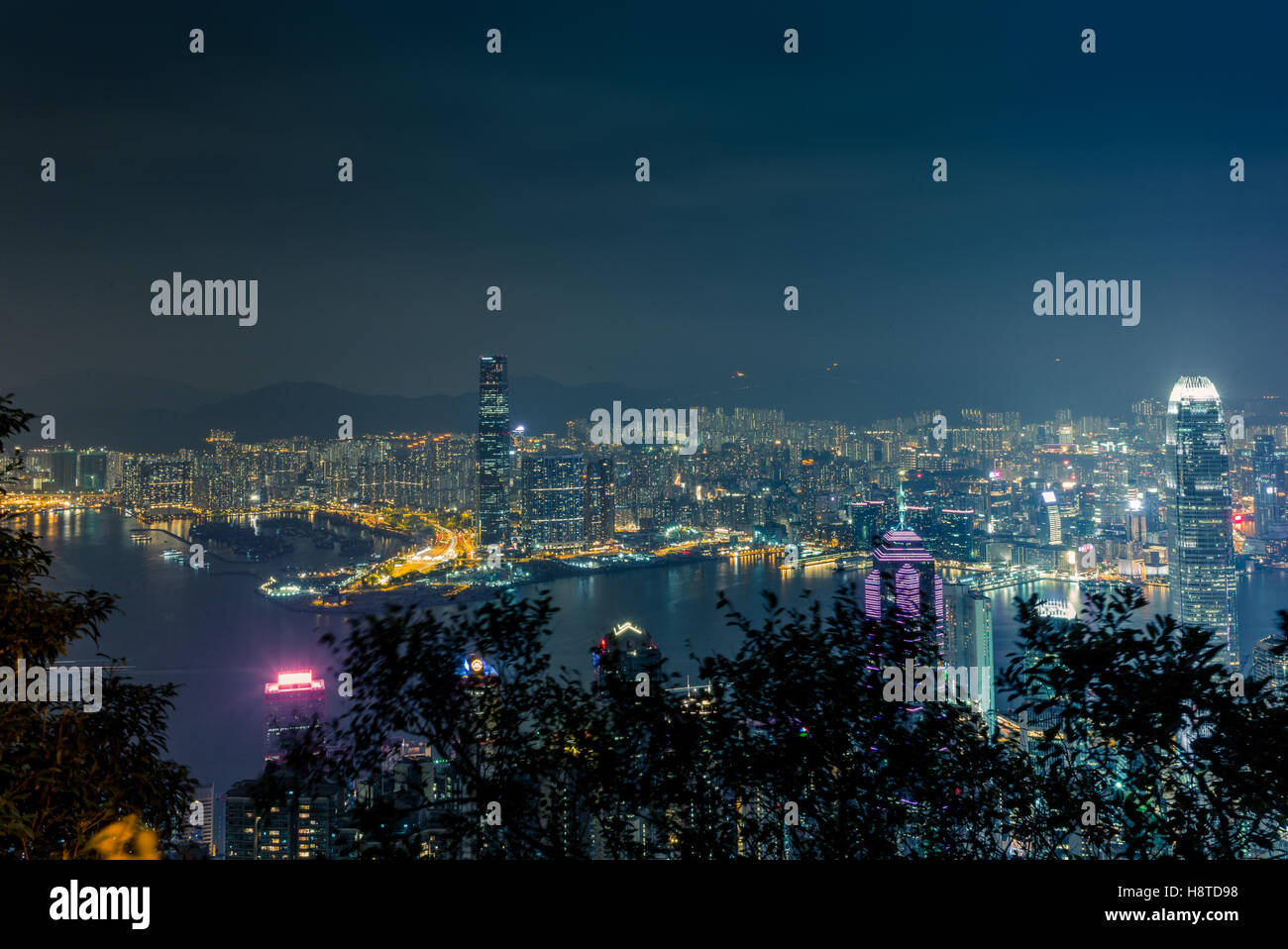 Lights and skyline of Central Hong Kong at night - 2 Stock Photo - Alamy