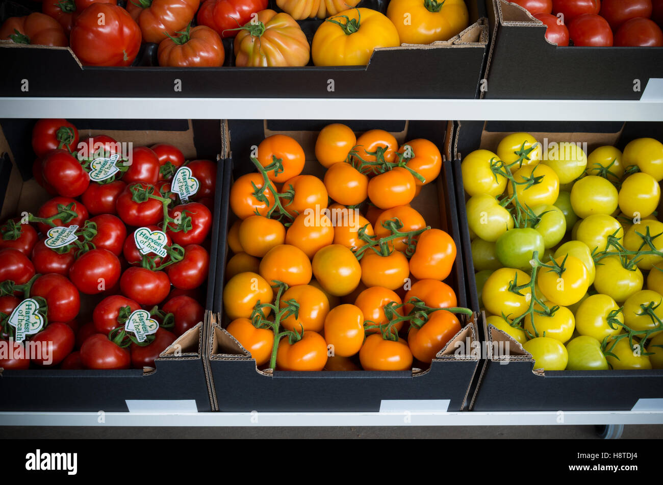 NAALDWIJK, NETHERLANDS - APRIL 2, 2016: boxes with different kind of ...