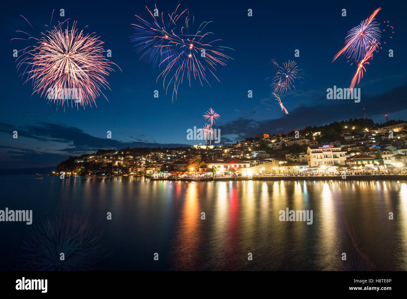 Firework over Ohrid -Lake Ohrid- New years Eve in Macedonia Stock Photo ...