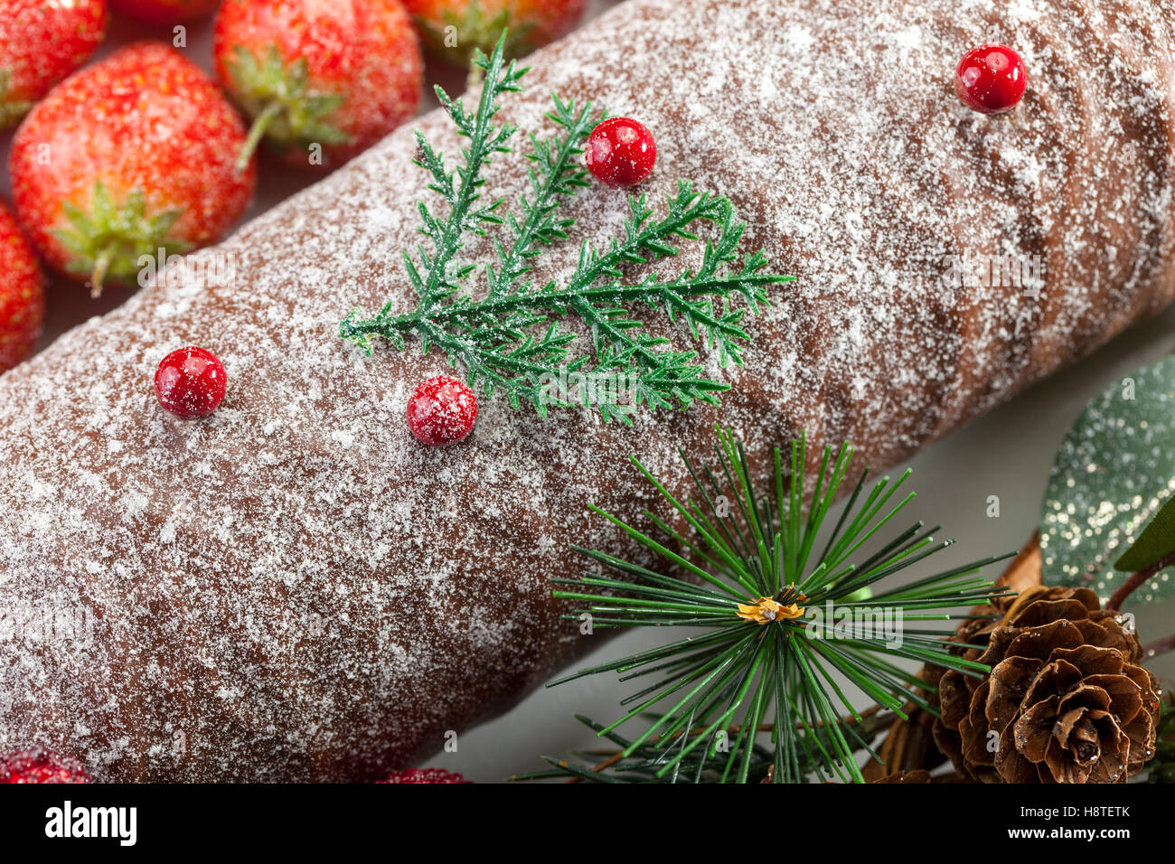 Frosted christmas chocolate log dessert hi-res stock photography and ...