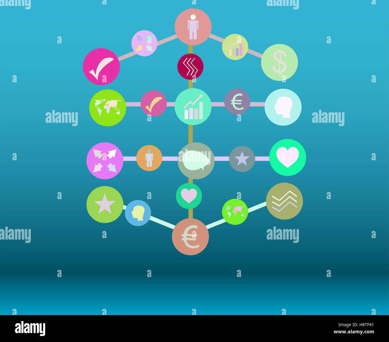 Technology network. Connected symbols for digital, connect, communicate ...