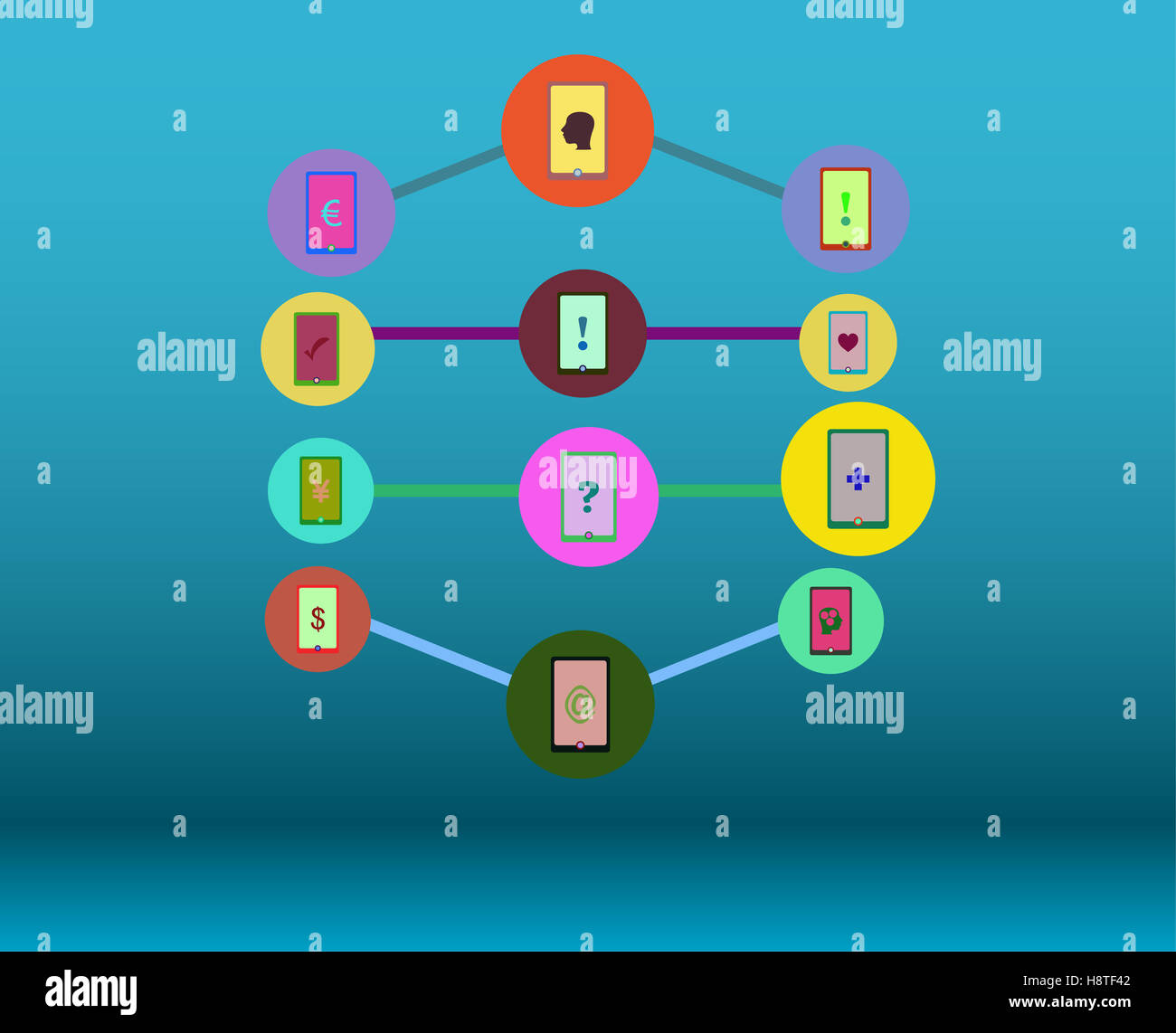 Technology network. Connected symbols for digital, connect, communicate ...