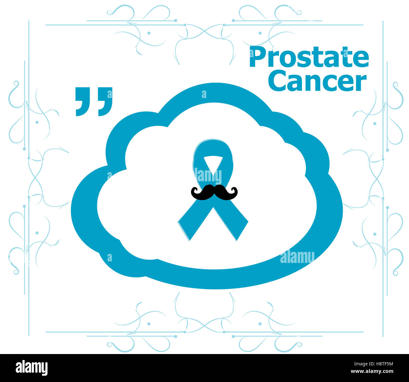 Prostate cancer ribbon awareness on white background. Light blue ribbon ...