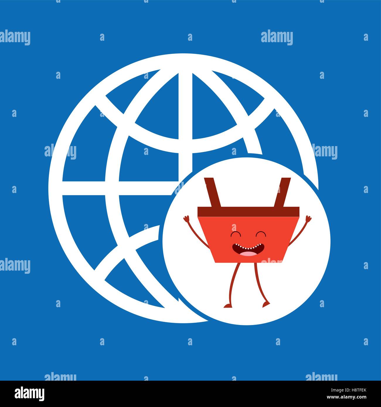 cartoon basket shopping connection global vector illustration eps 10 ...