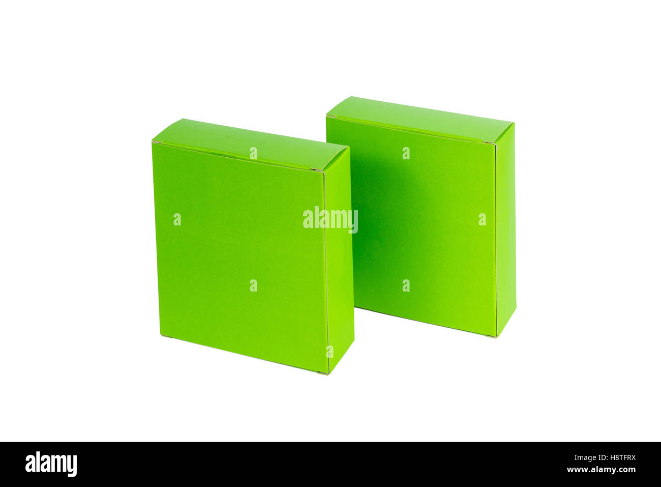 Two Green Box with lid open or green paper package box isolated on ...