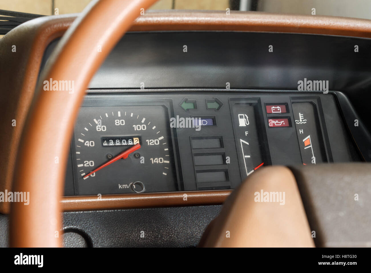 Old style analog speedometer in obsolete Japanese car Stock Photo - Alamy