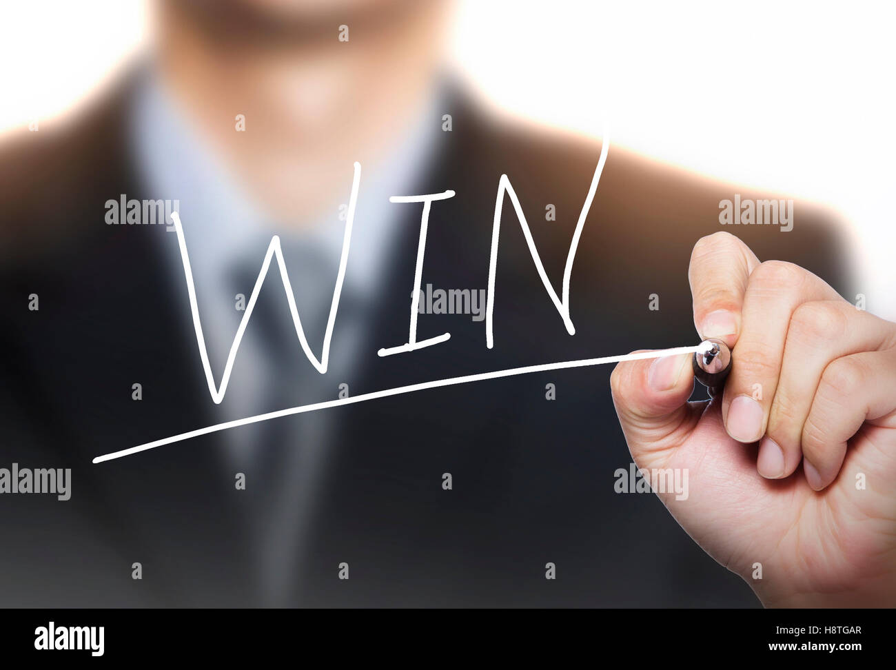 WIN written by hand, hand writing on transparent board, photo Stock ...