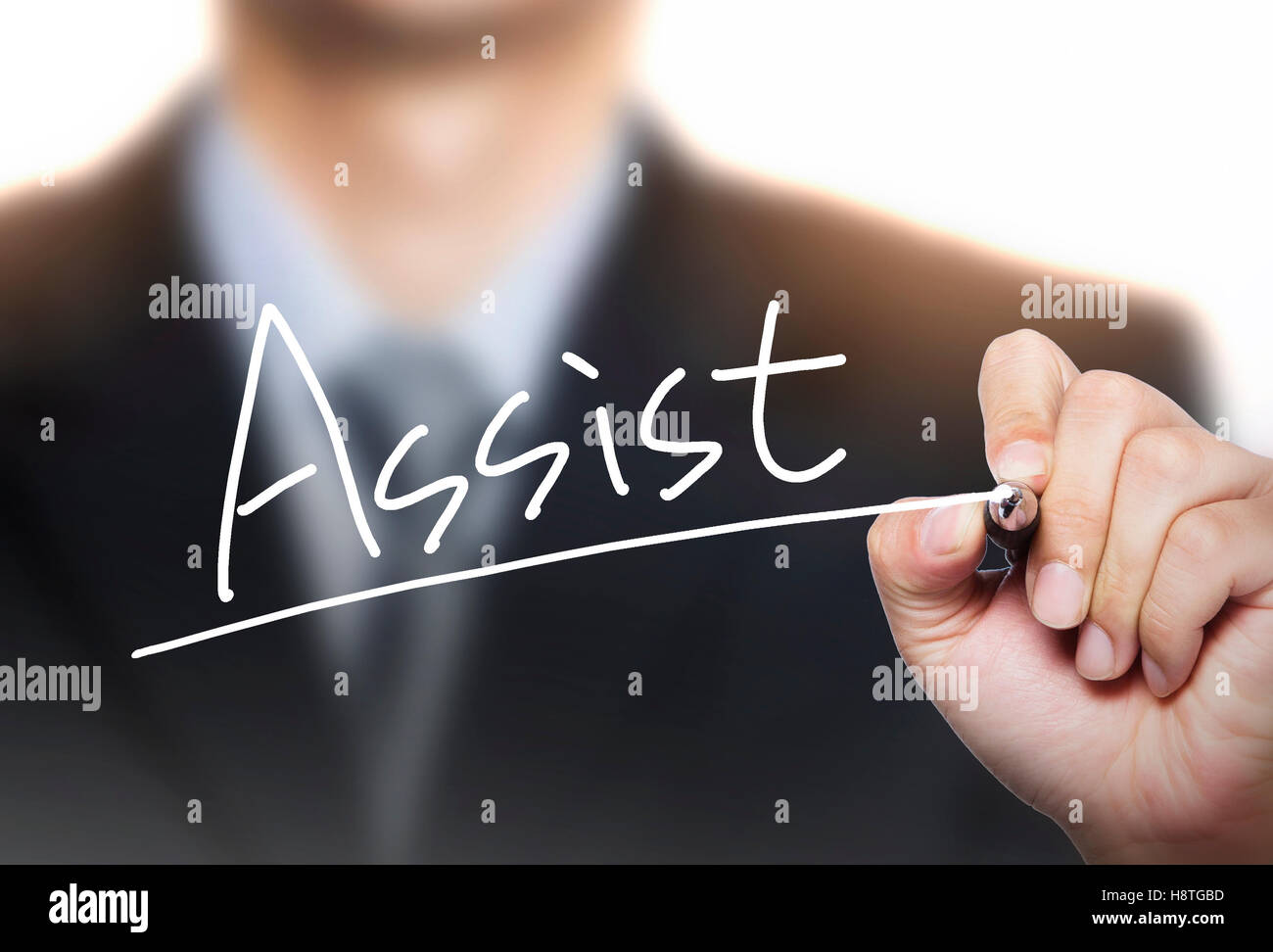 assist written by hand, hand writing on transparent board, photo Stock ...