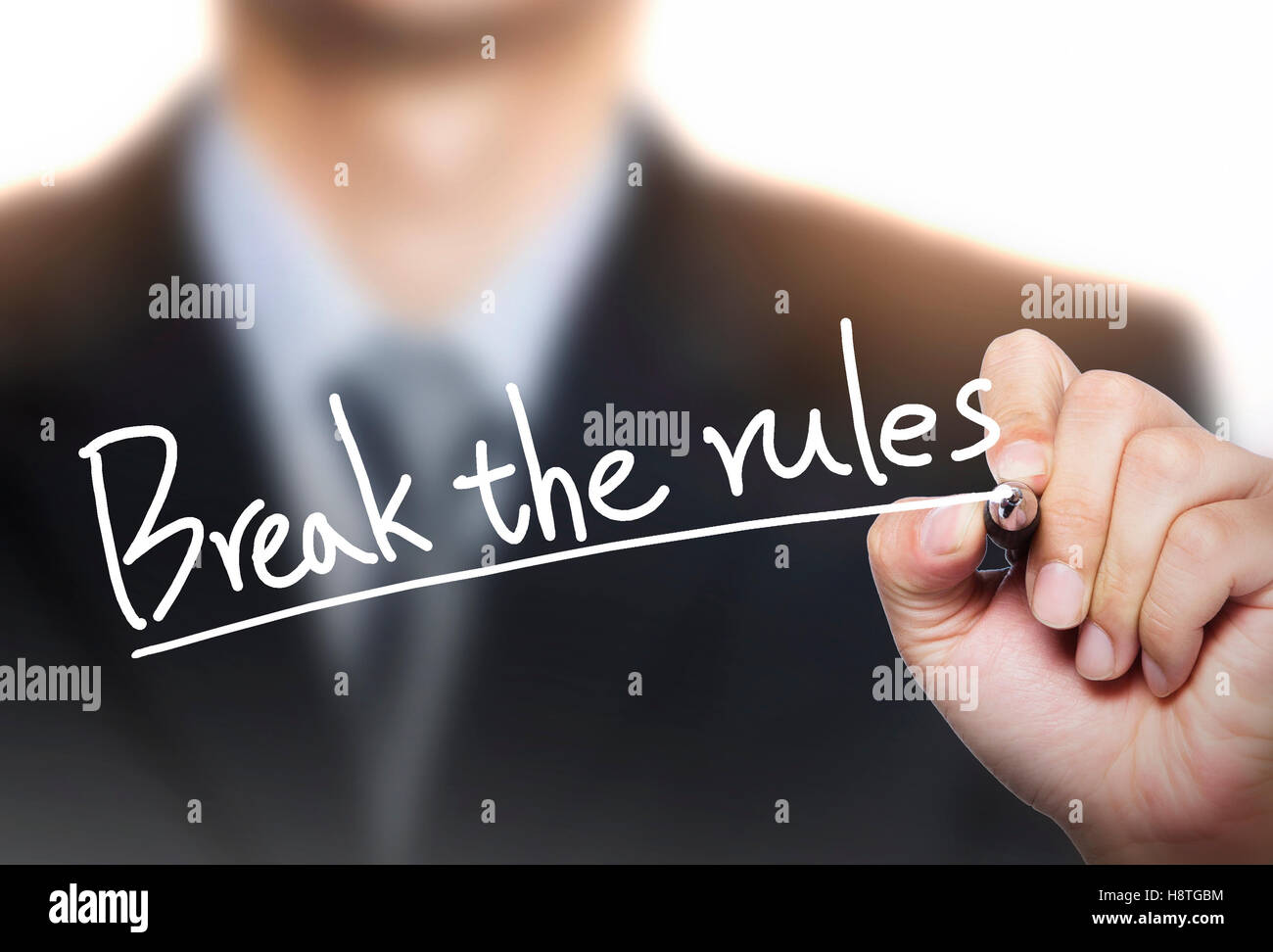break the rules written by hand, hand writing on transparent board ...