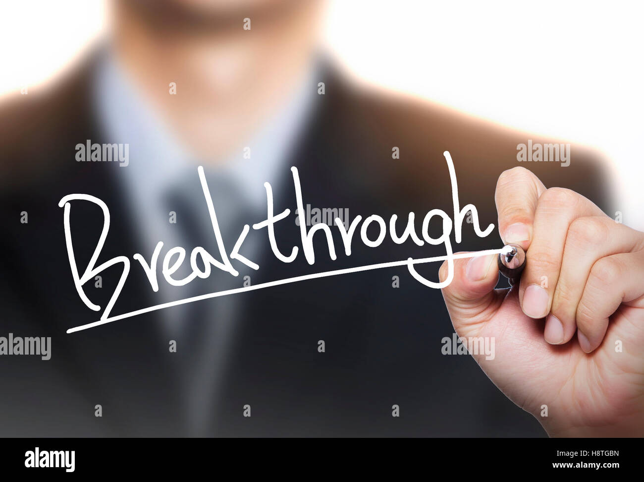 break through written by hand, hand writing on transparent board, photo ...