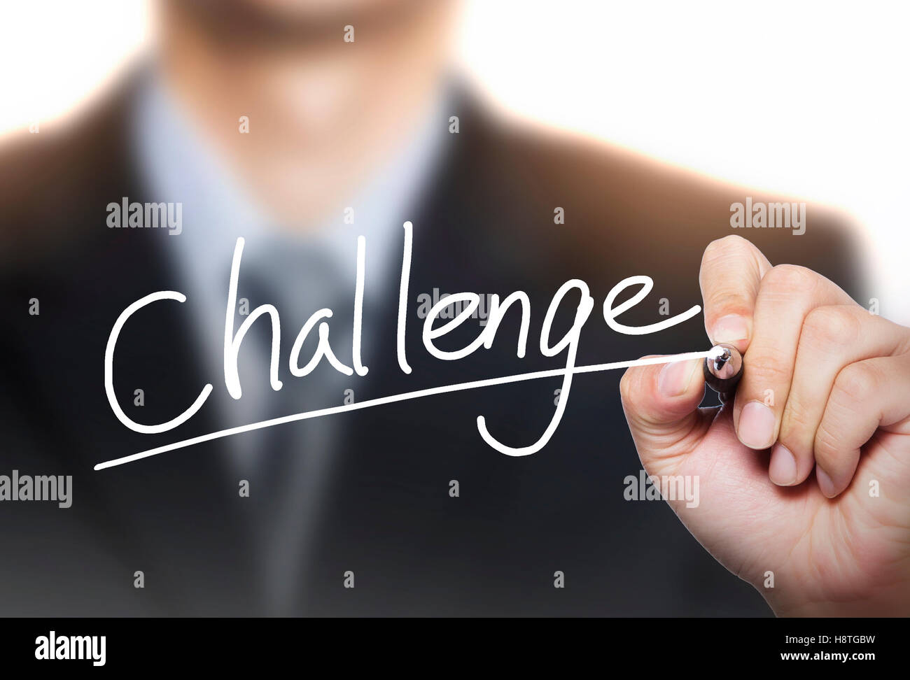 challenge written by hand, hand writing on transparent board, photo ...