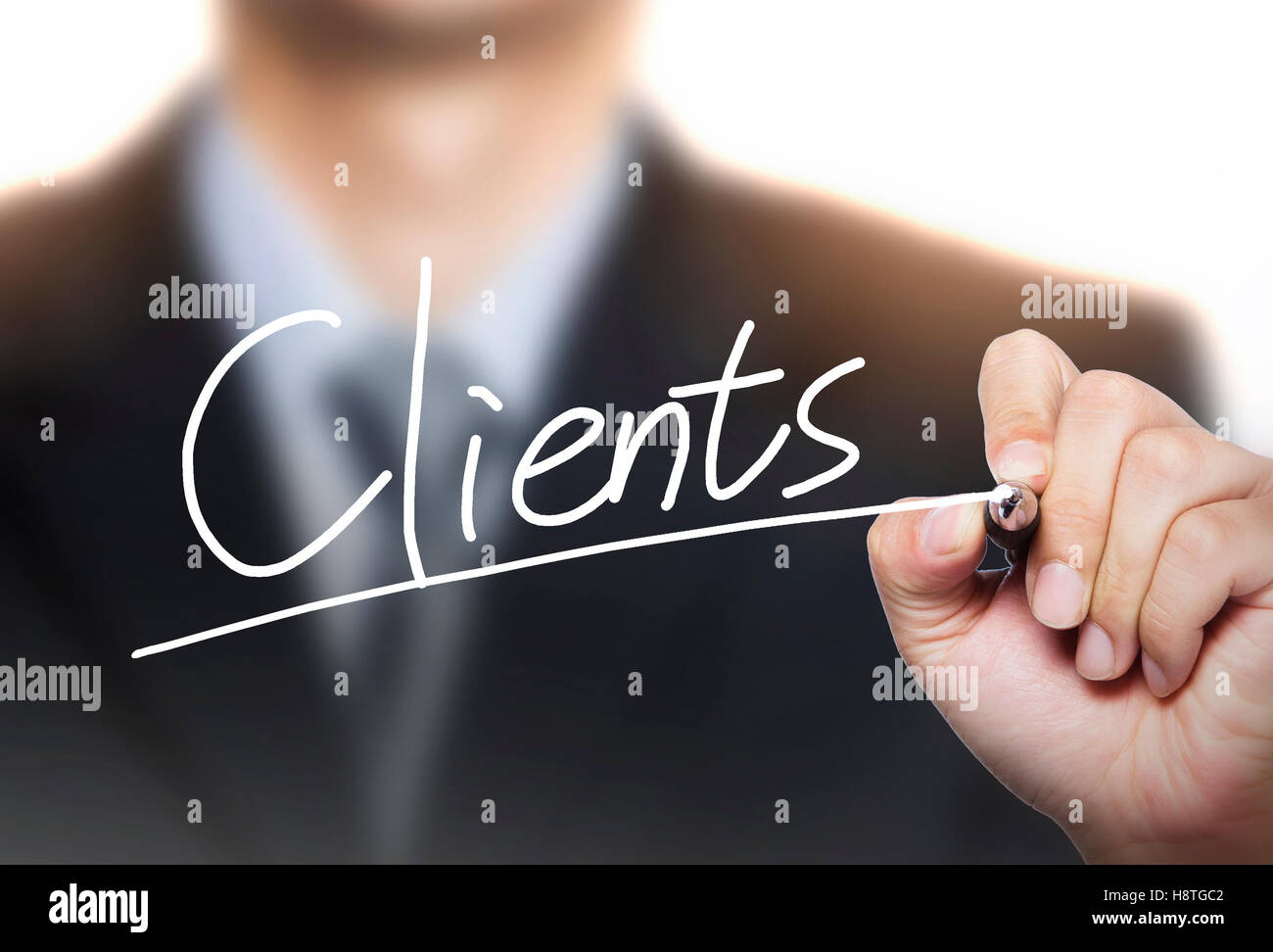 clients written by hand, hand writing on transparent board, photo Stock ...