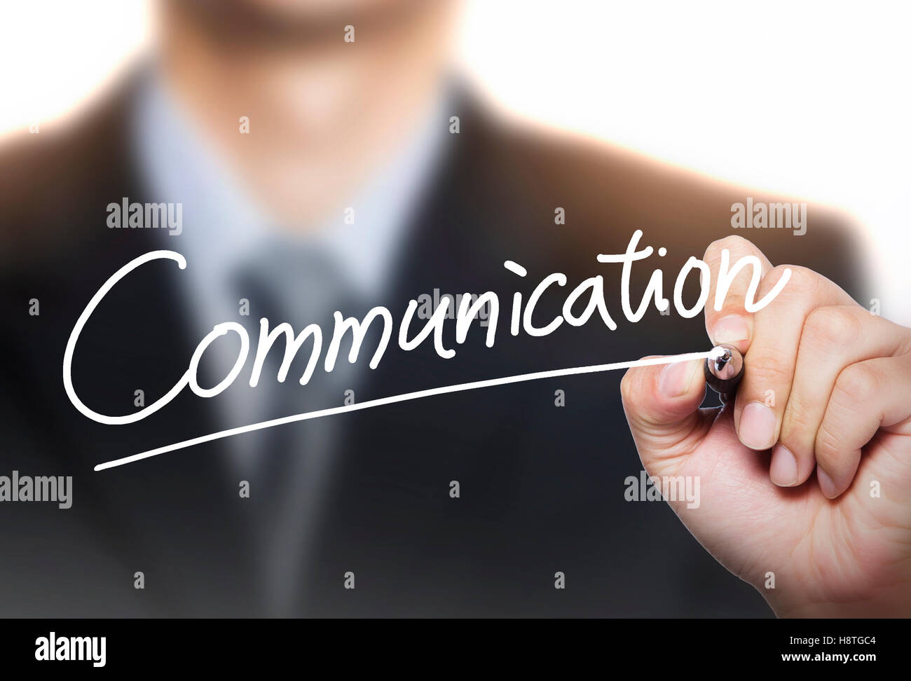 communication written by hand, hand writing on transparent board, photo ...