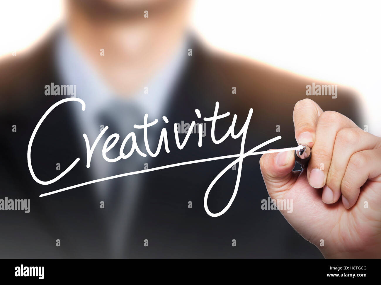 creativity written by hand, hand writing on transparent board, photo ...