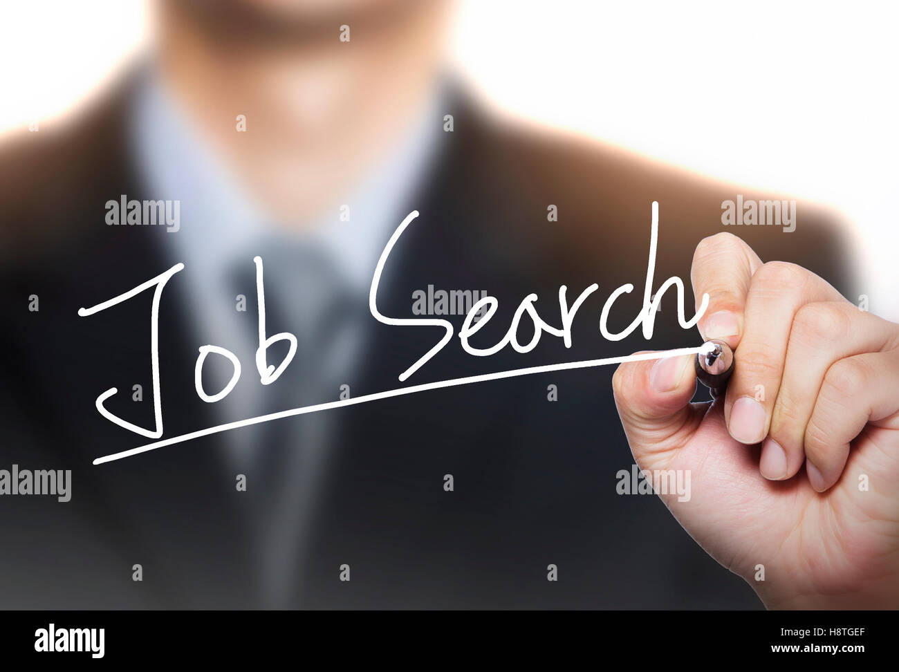 job search written by hand, hand writing on transparent board, photo ...