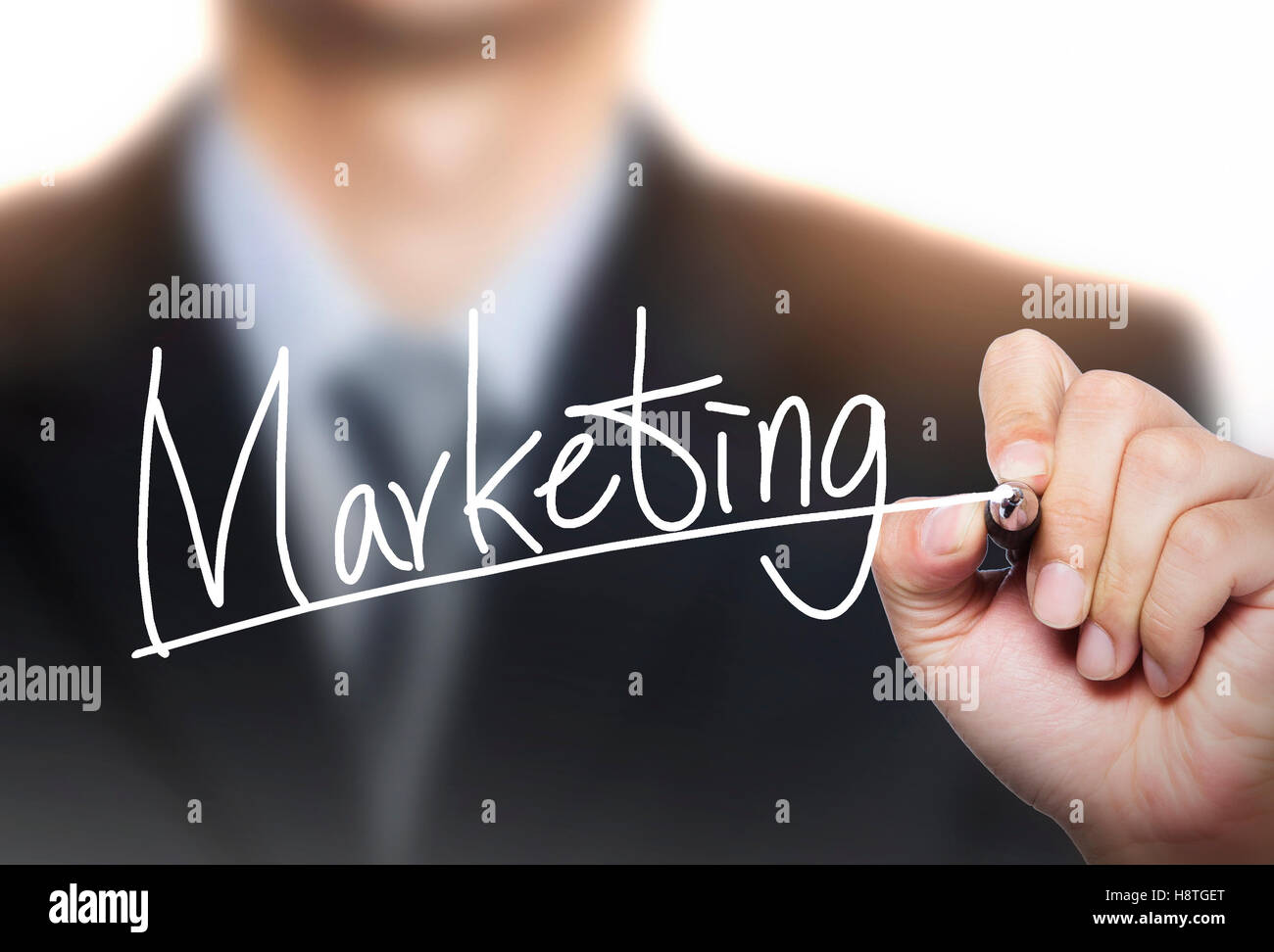 marketing written by hand, hand writing on transparent board, photo ...