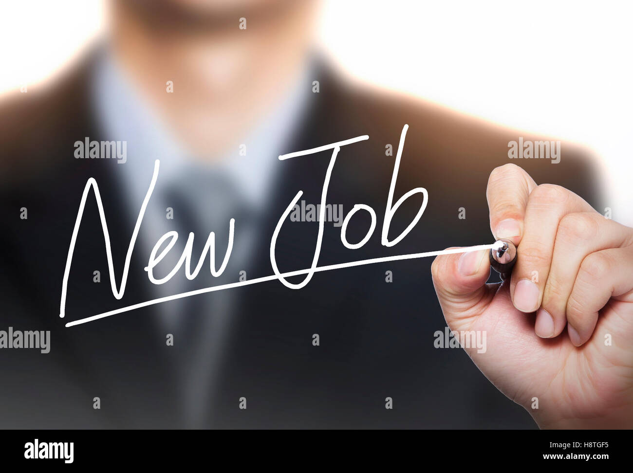 new job written by hand, hand writing on transparent board, photo Stock ...