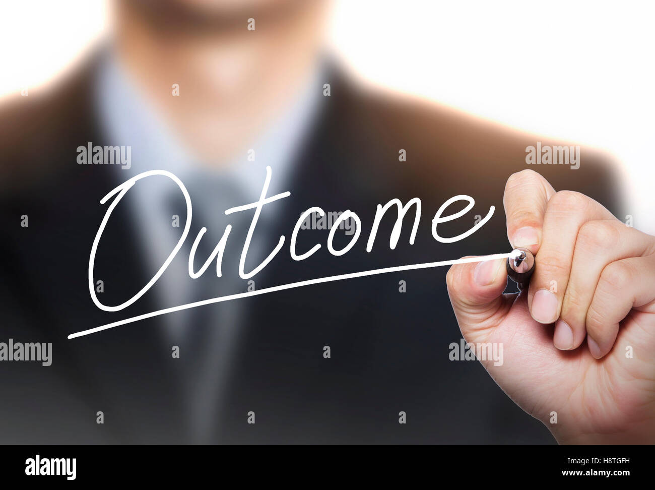 outcome written by hand, hand writing on transparent board, photo Stock ...