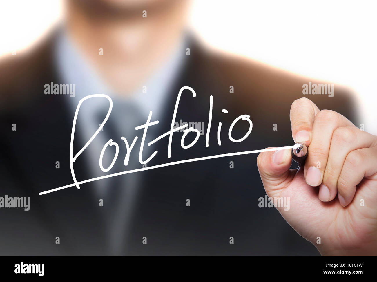 portfolio written by hand, hand writing on transparent board, photo ...