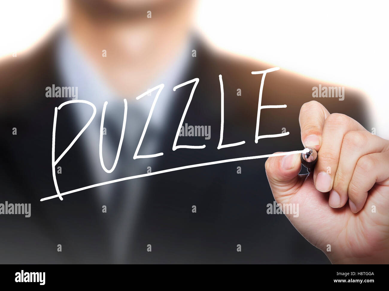 puzzle written by hand, hand writing on transparent board, photo Stock ...