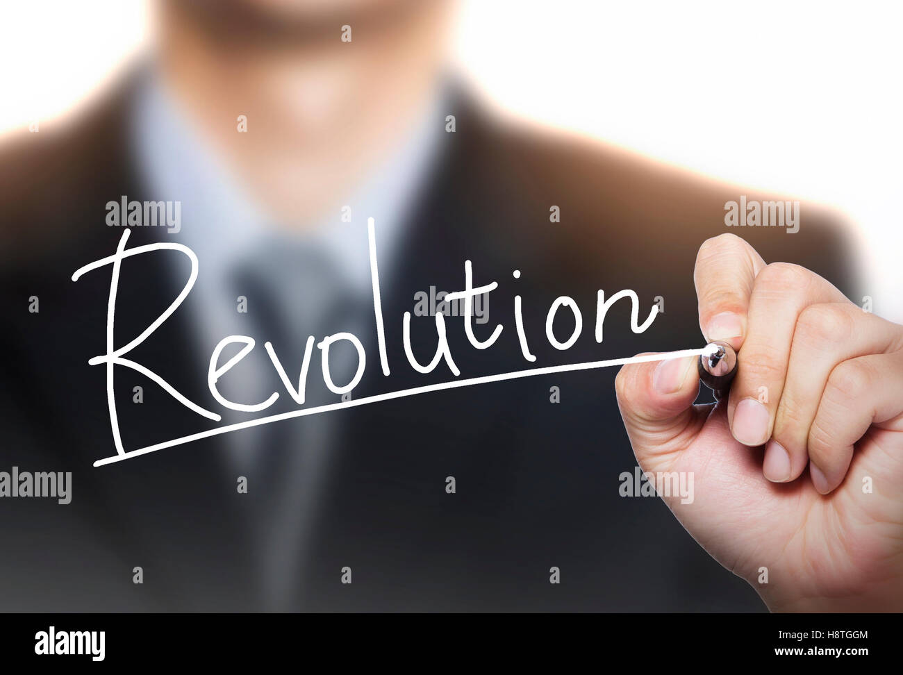 revolution written by hand, hand writing on transparent board, photo ...