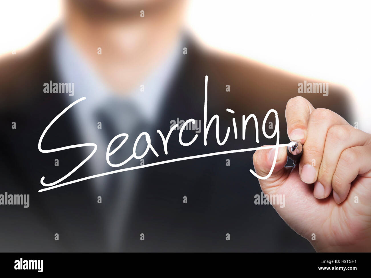 searching written by hand, hand writing on transparent board, photo ...