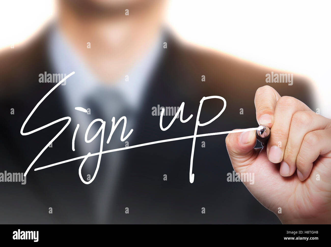 sign up written by hand, hand writing on transparent board, photo Stock ...