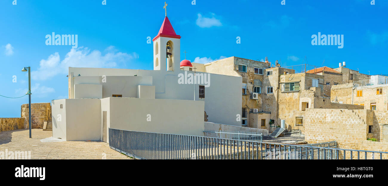 The white St John's church is the popular tourist landmark in old Akko ...