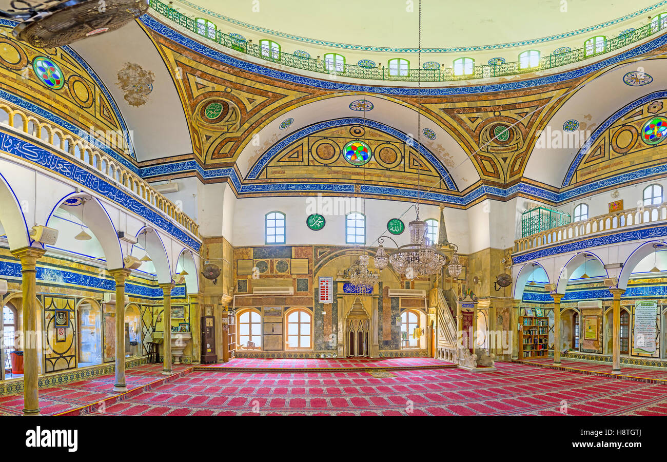 The interior of Al-Jazzar mosque decorated with the stone patterns and ...