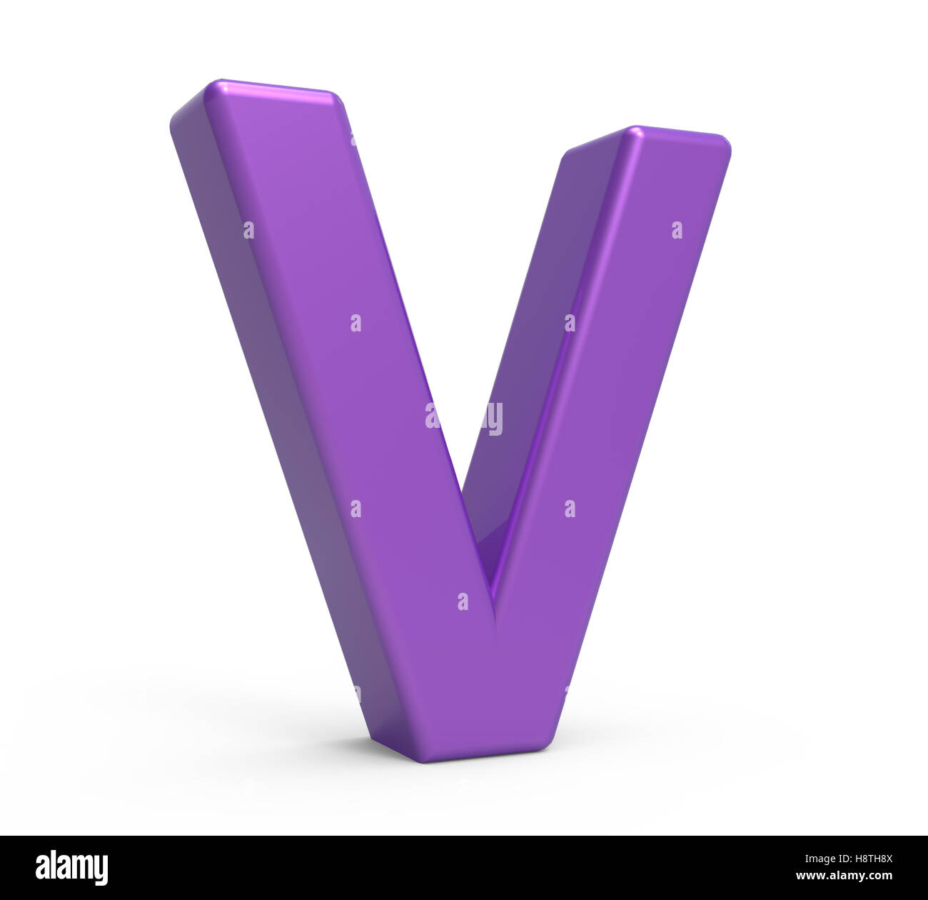 left leaning 3d rendering purple letter V isolated white background ...