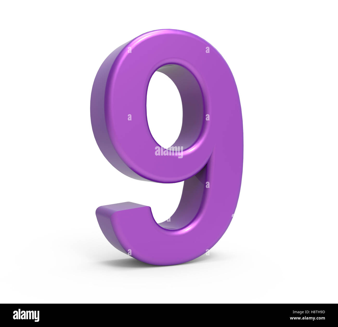 left leaning 3d rendering purple number 9 isolated white background ...