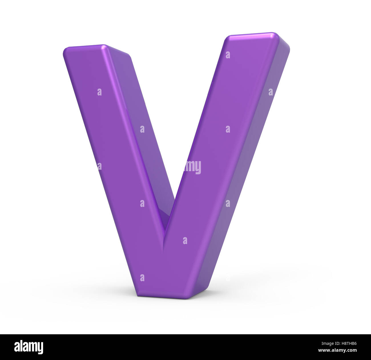 right leaning 3d rendering purple letter V isolated white background ...