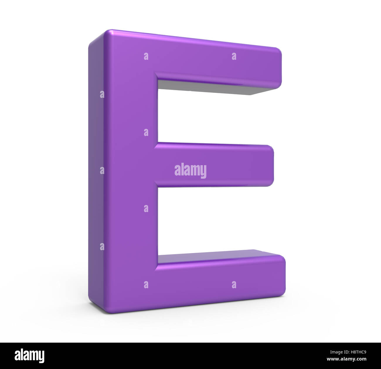 left leaning 3d rendering purple letter E isolated white background ...
