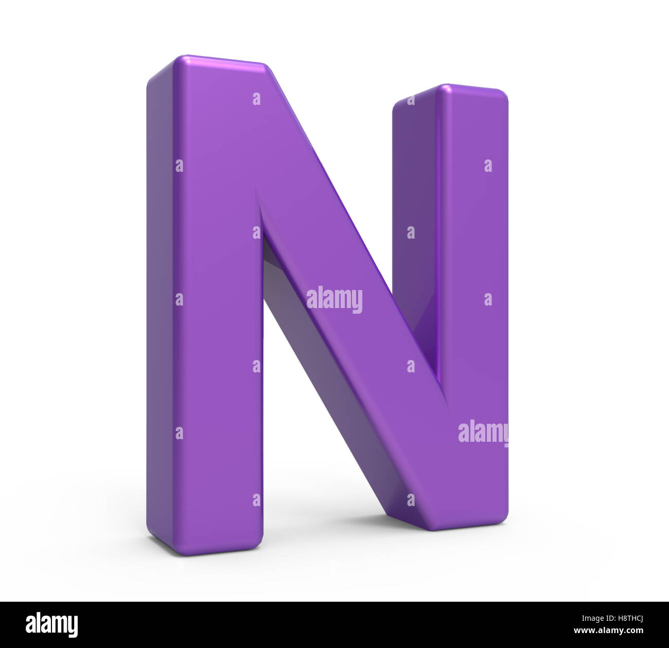 left leaning 3d rendering purple letter N isolated white background ...