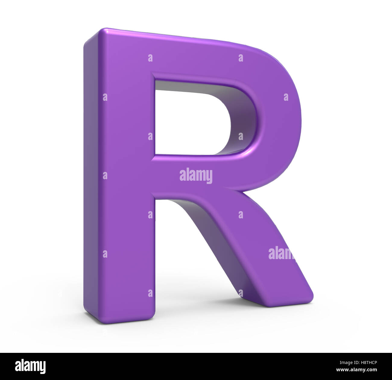 left leaning 3d rendering purple letter R isolated white background ...