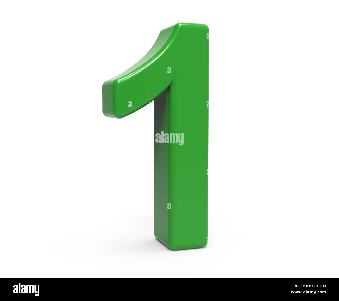 left leaning 3d rendering green number 1 isolated white background ...