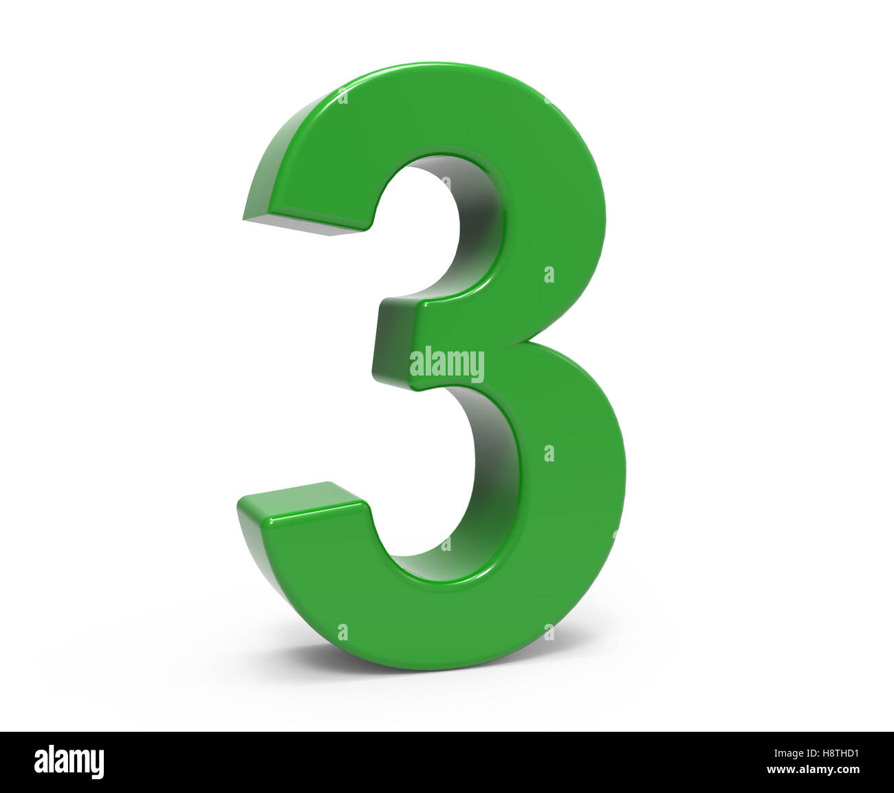 left leaning 3d rendering green number 3 isolated white background ...
