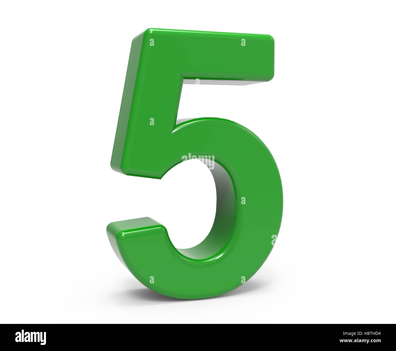 left leaning 3d rendering green number 5 isolated white background ...