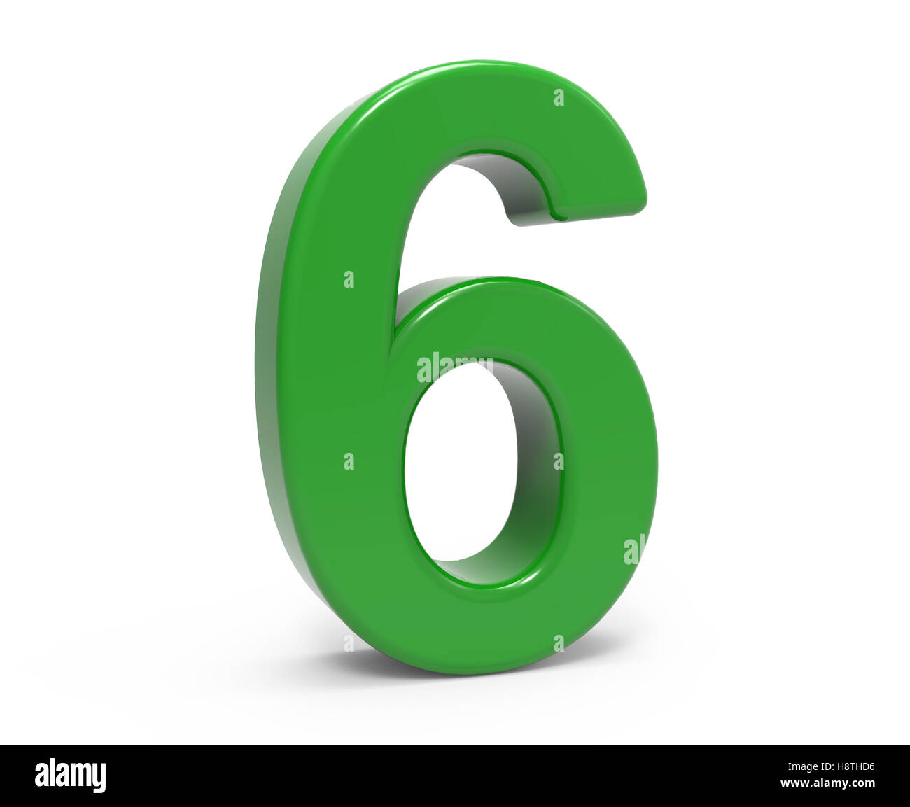 left leaning 3d rendering green number 6 isolated white background ...