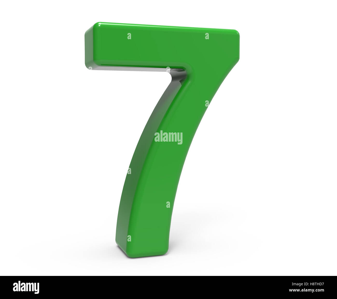 left leaning 3d rendering green number 7 isolated white background ...