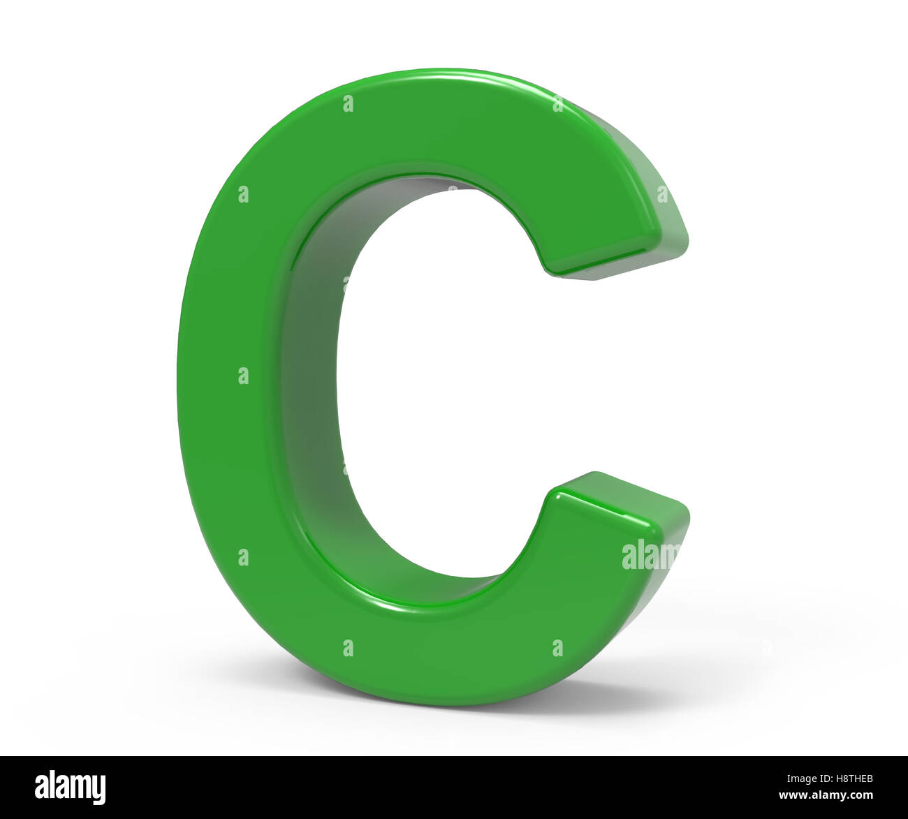 right leaning 3d rendering green letter C isolated white background ...