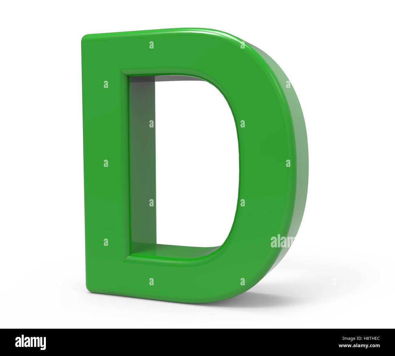 right leaning 3d rendering green letter D isolated white background ...