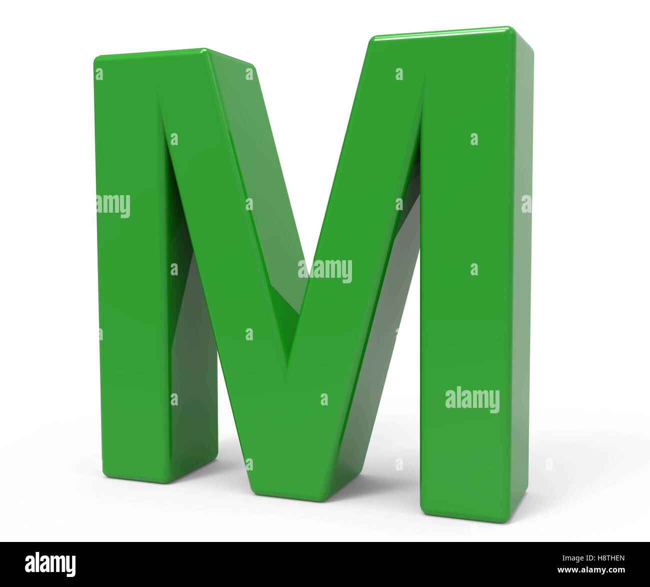 right leaning 3d rendering green letter M isolated white background ...