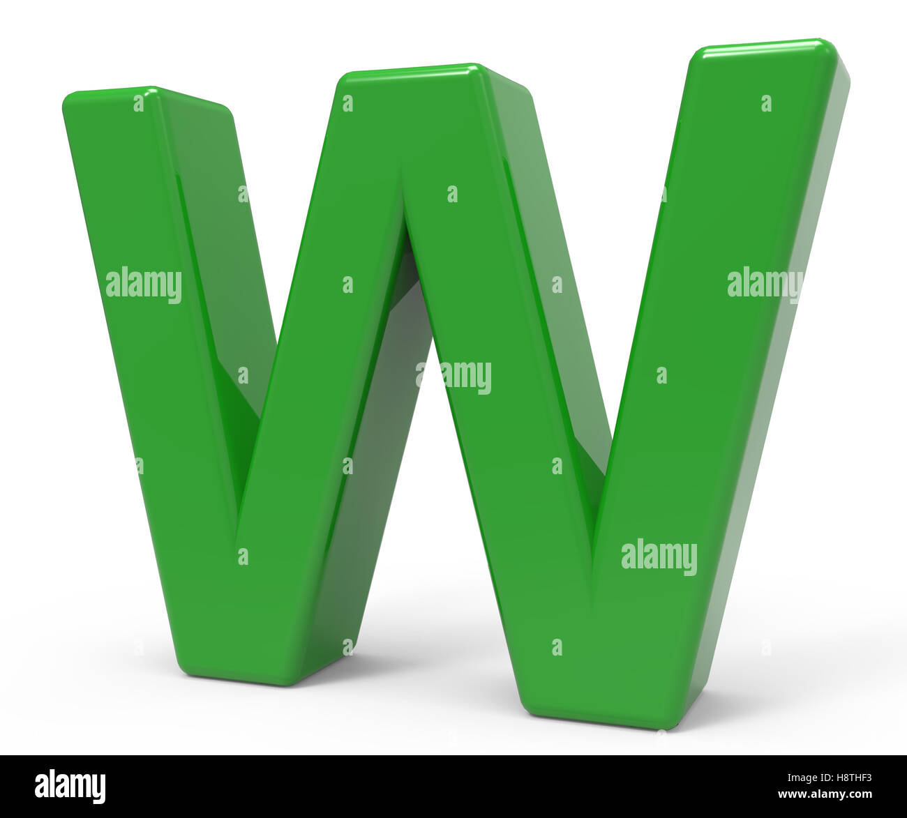 right leaning 3d rendering green letter W isolated white background ...