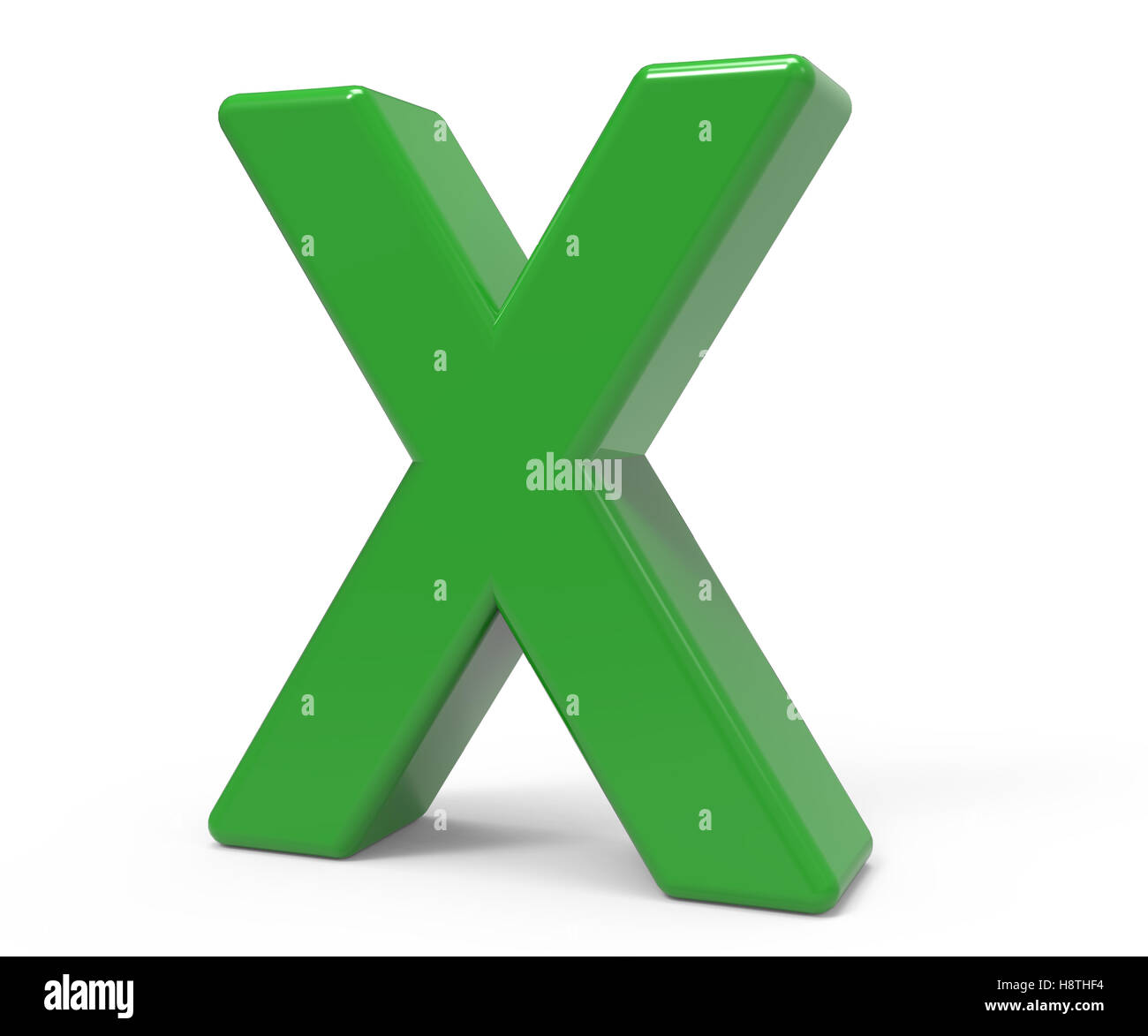 right leaning 3d rendering green letter X isolated white background ...