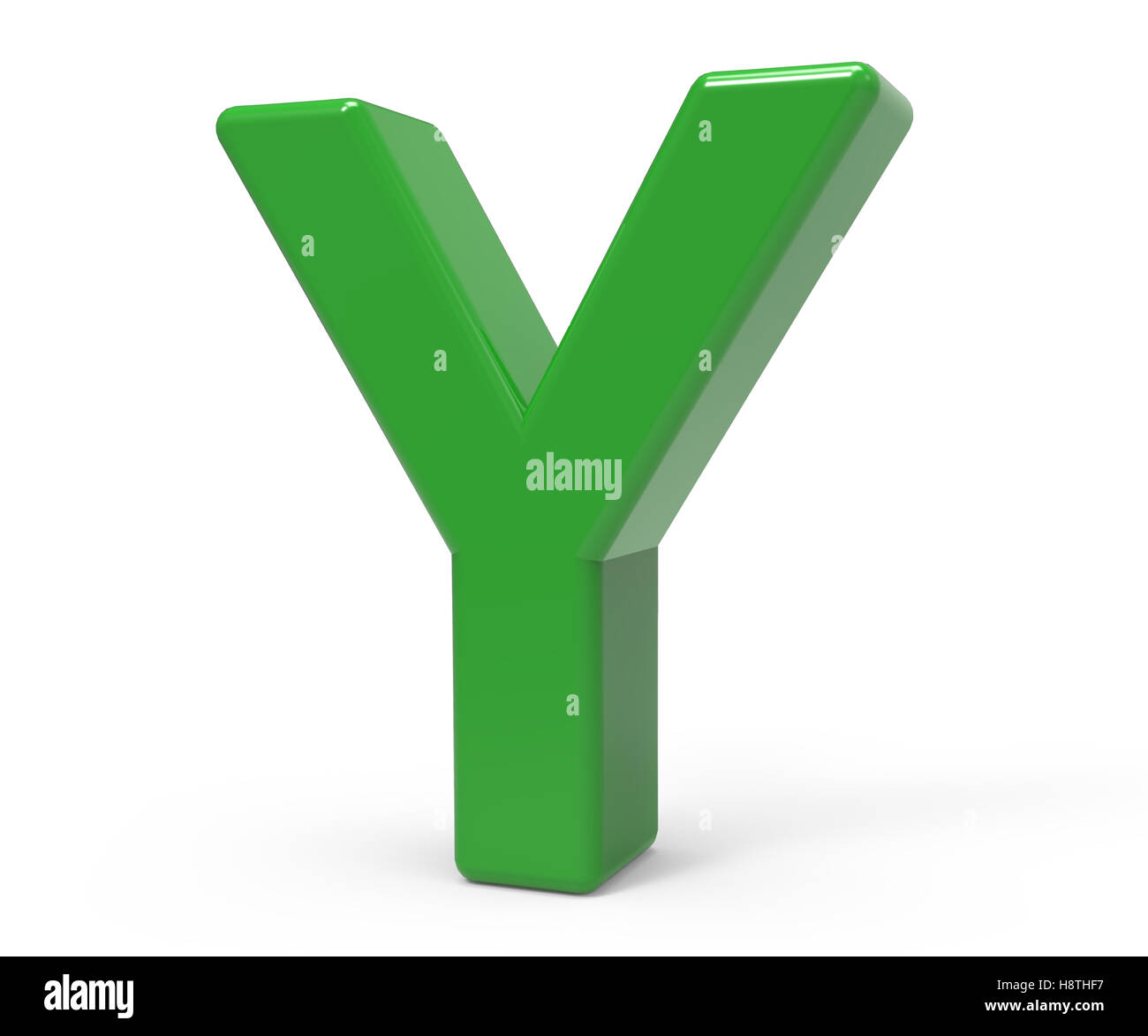 right leaning 3d rendering green letter Y isolated white background ...