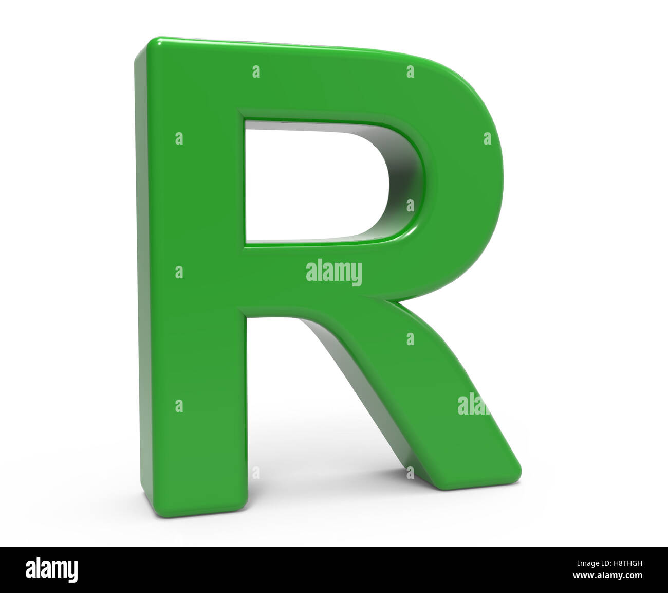 left leaning 3d rendering green letter R isolated white background ...