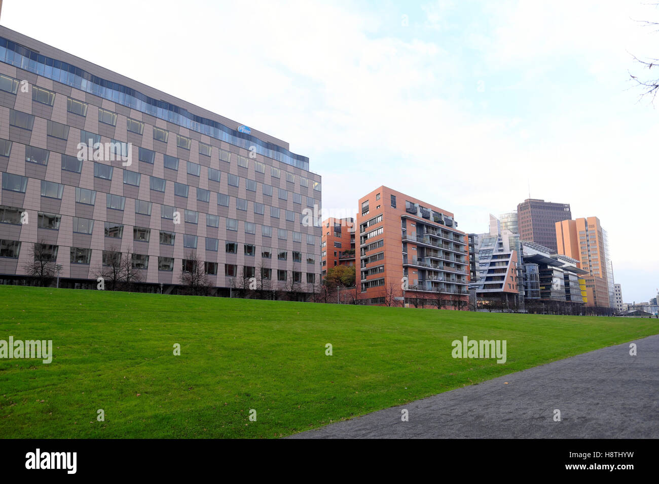 Tilla Durieux Park with Pfizer office building on left and modern ...